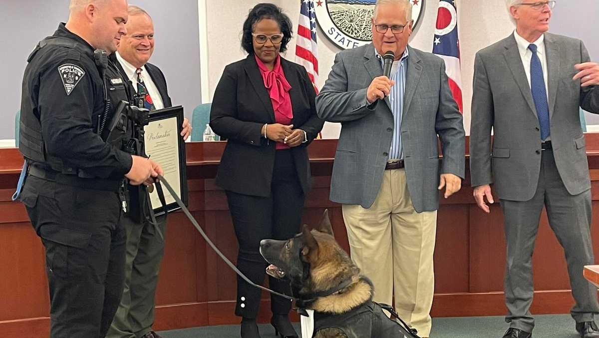 Ohio K9 officer Pako wears tuxedo for retirement ceremony