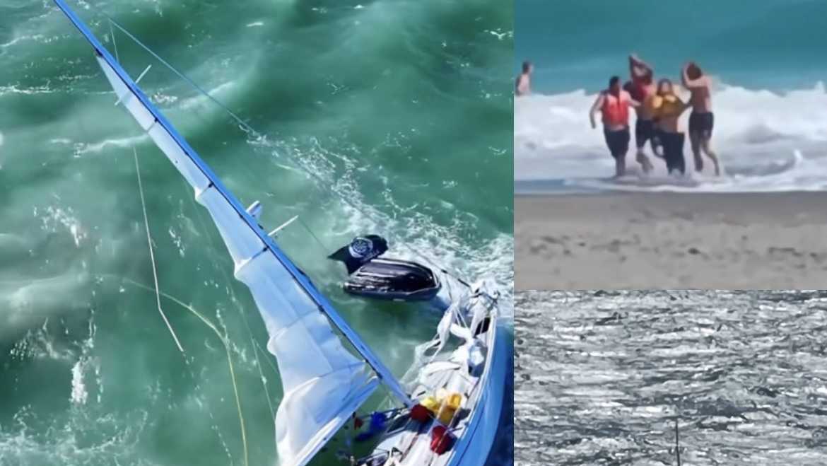 Video shows husband and wife rescued from stranded sailboat
