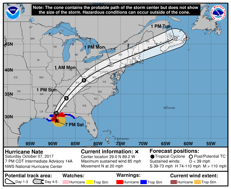 NWS Hurricane Nate forecast maps, graphics