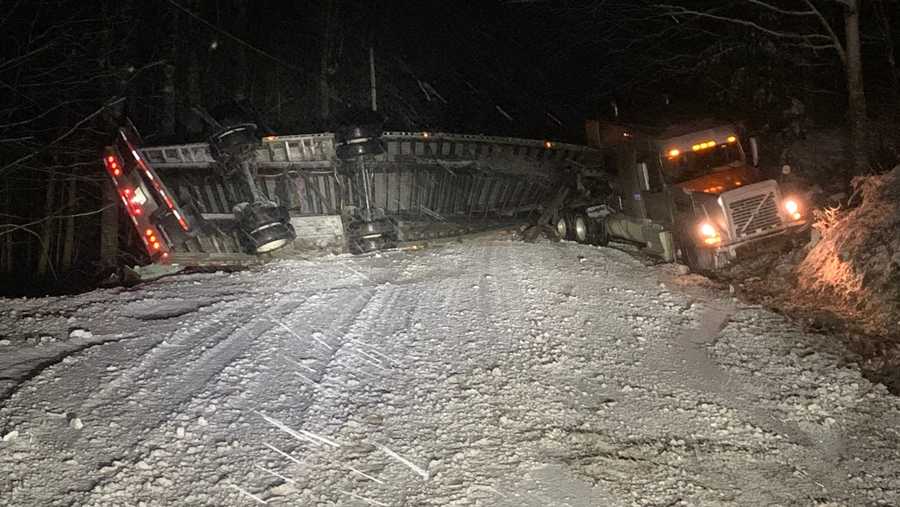 Tractor Trailer Rollover In Greene Shuts Down Area Roads