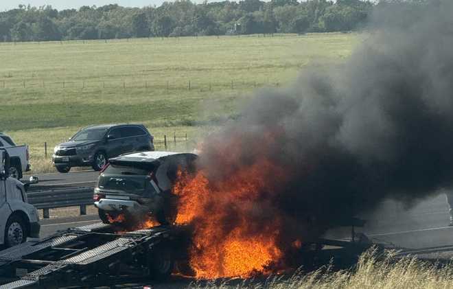 Semi-truck hauling cars catches fire on I-5 in Sacramento County