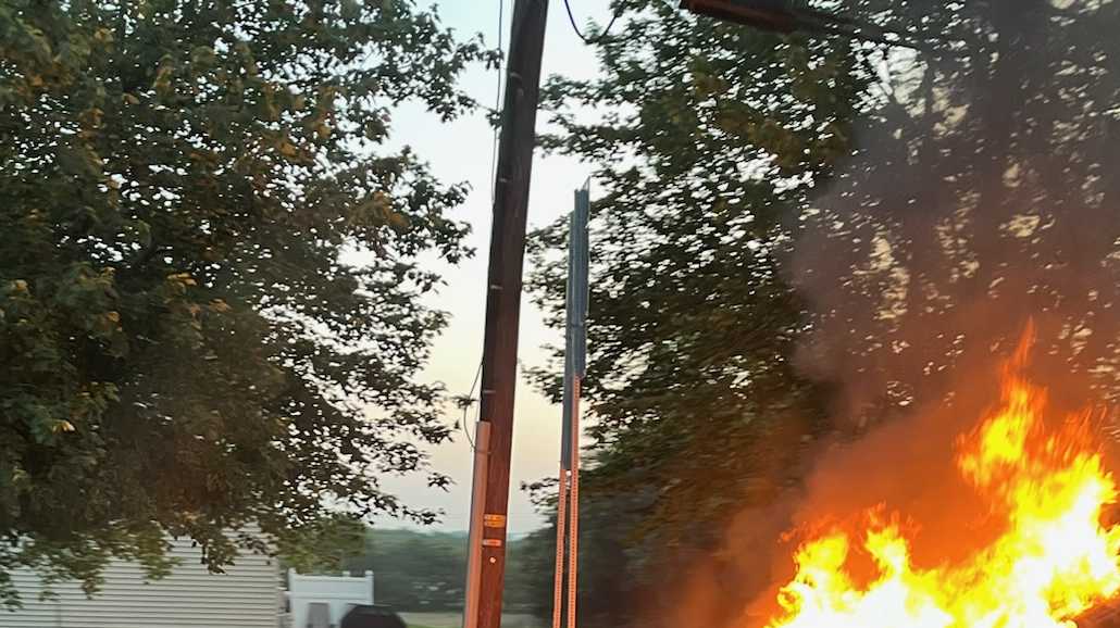 Heavy flames engulf vehicle on Route 340 in Lancaster County, Pa.
