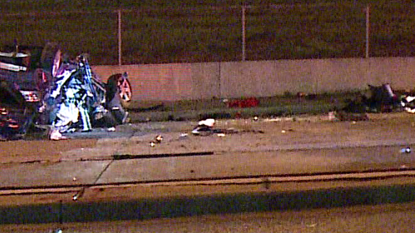 Vehicle mangled, 3 hurt after crash