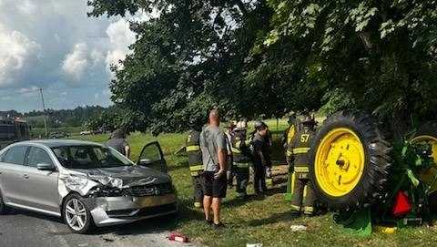 One person under an overturned tractor in Lancaster County, PA