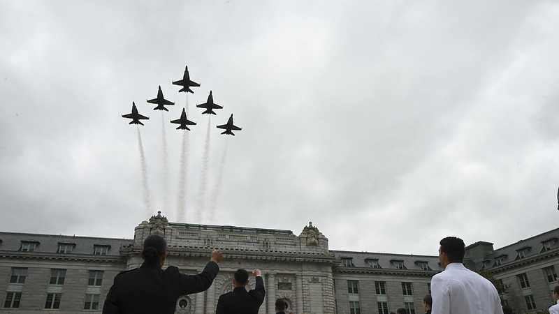 PHOTOS: Blue Angels' flyover during USNA Class of 2020 cap toss
