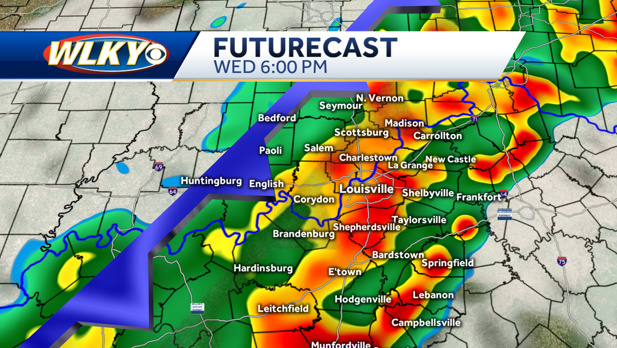 Hour-by-hour rainfall forecast for Wednesday