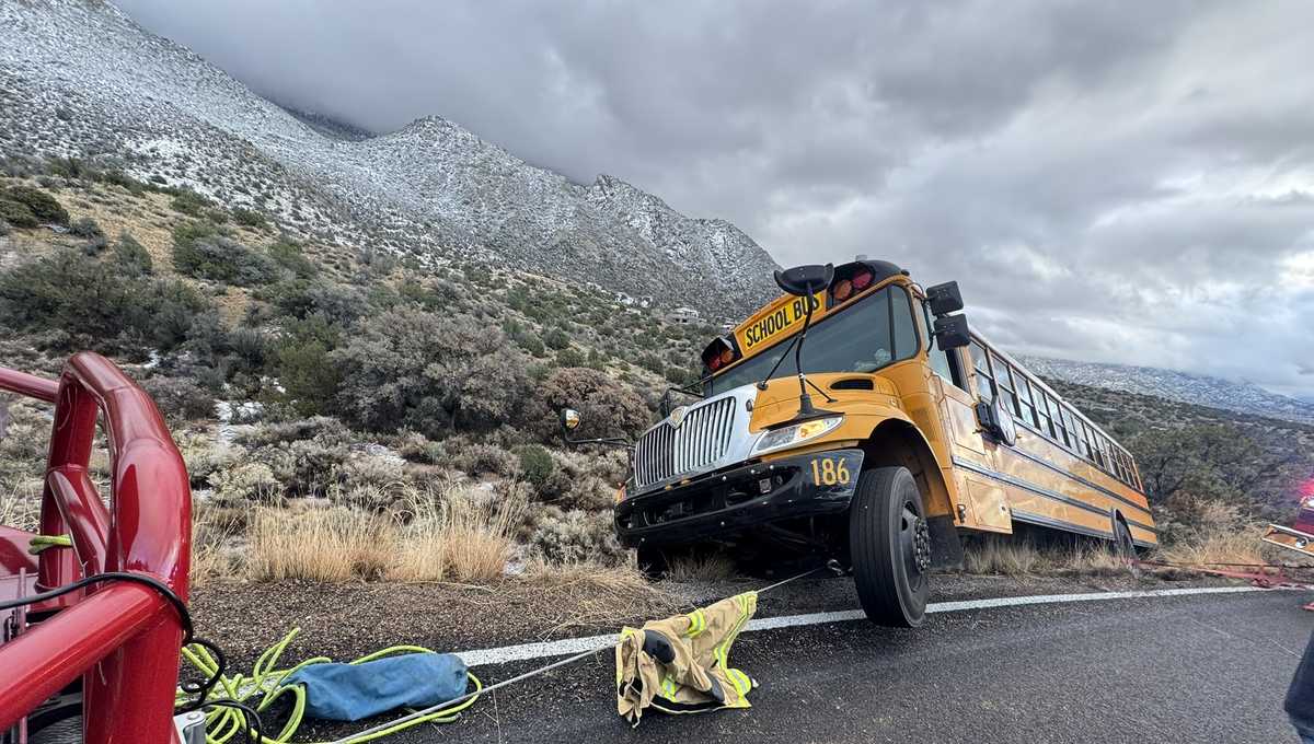 Bus slides off roadway in Albuquerque on Thursday