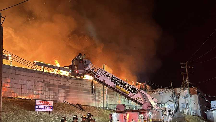Firefighters return to 4-alarm blaze at Juniata County, Pa. pallet business