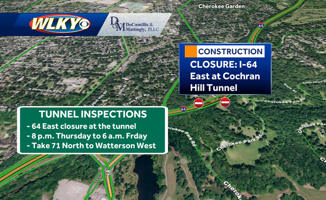 I-64 Cochran Hill Tunnel tunnel to close overnight