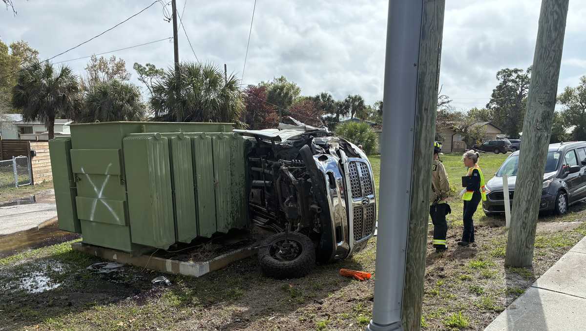Photos: Pickup truck hits transformer after crash in Charlotte County