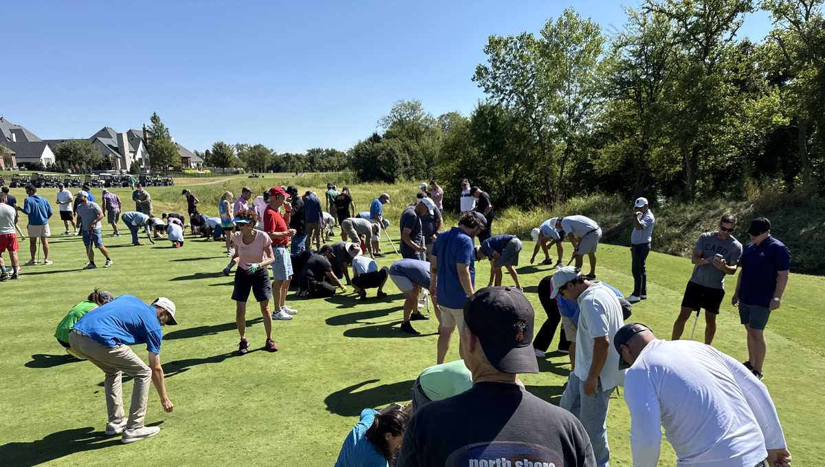 Golfers team up to fix divots caused by hail at Edmond course