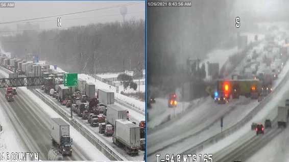 Jackknifed tractor trailers cause closure of I-94 in Kenosha County