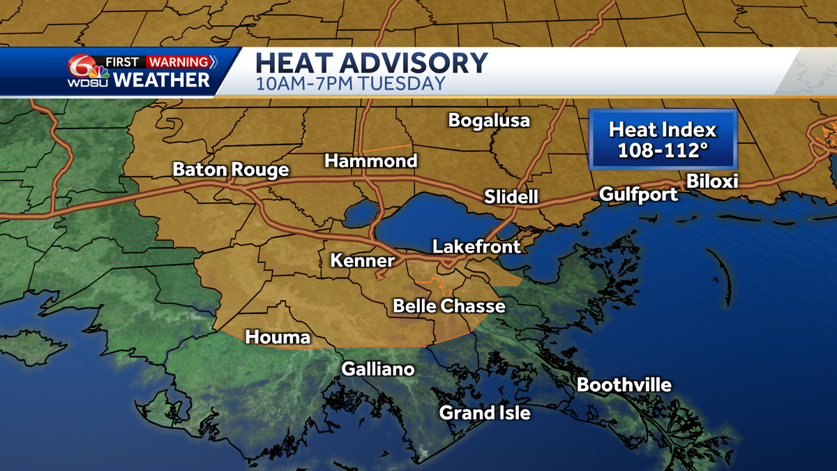 Heat Advisory again Tuesday, cooler and wetter weather ahead