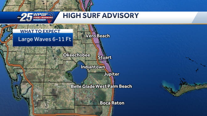 A gale warning, high surf and wind advisory in effect across South Florida