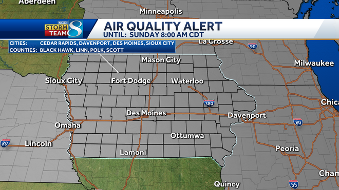 Air quality alert issued for all of Iowa through Sunday morning