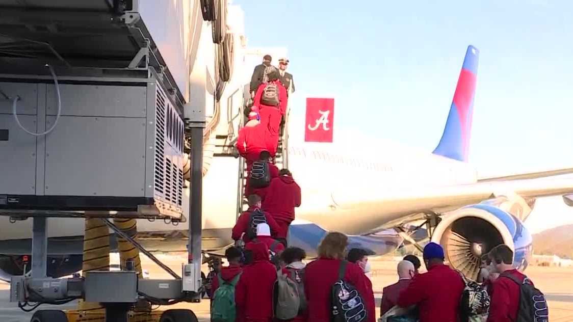 Alabama National Championship travel buses Indianapolis