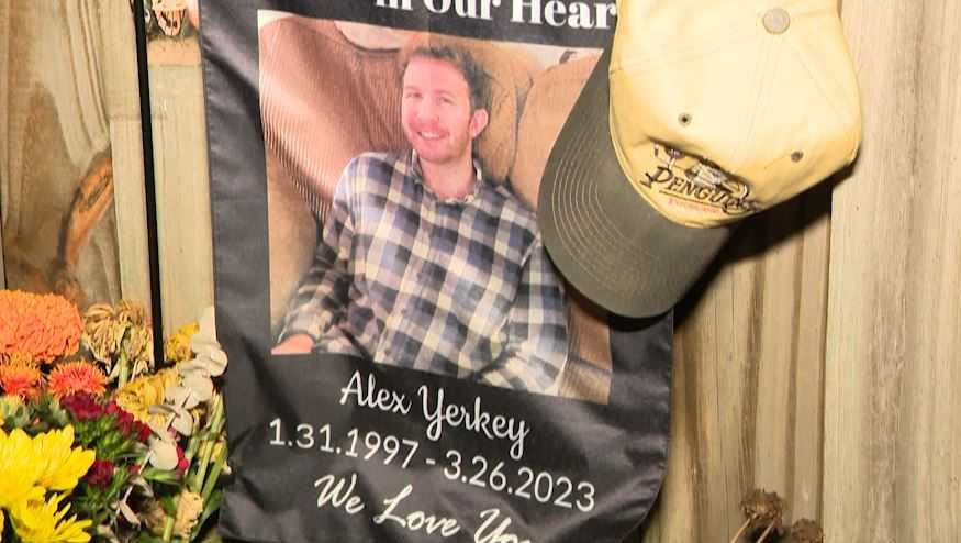 Hockey stick removed from memorial of 26-year-old Alex Yerkey