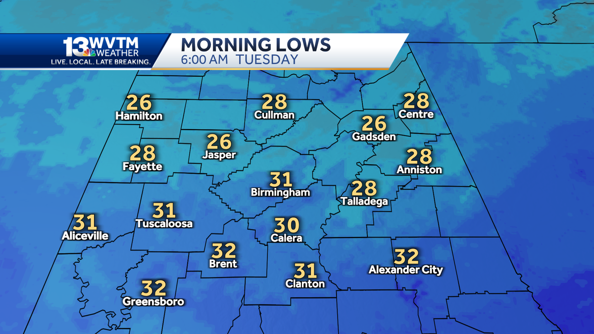 Frigid cold in Alabama early this week. Beneficial rain coming.