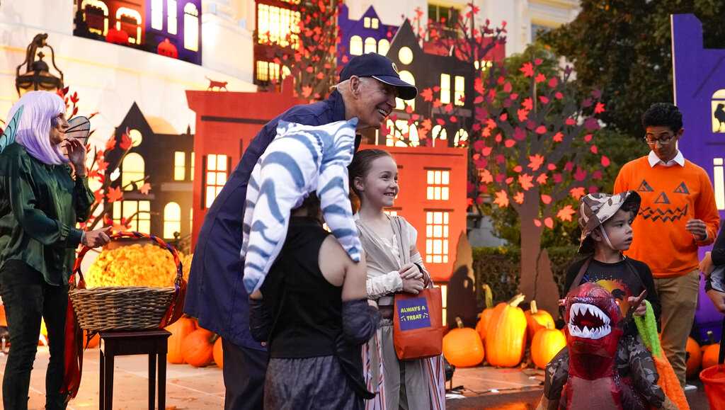 Bidens dole out Halloween candy to first responders' kids