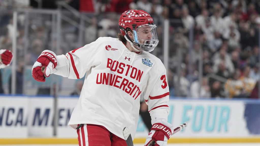 Hughes, Eiserman score 2nd-period goals in Boston U's 3-1 Frozen 4 semifinal win over Penn State