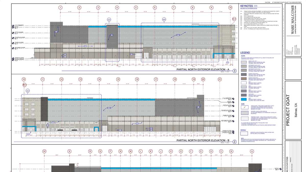 Blueprints and plans for the proposed Salinas warehouse intended for Amazon