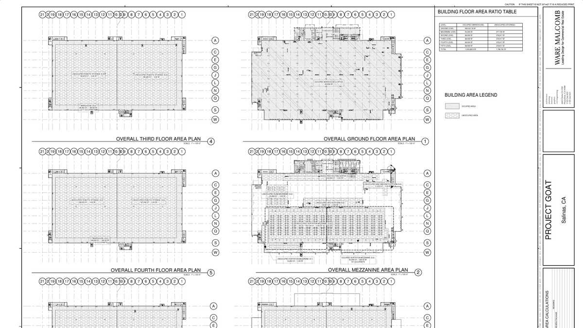 Blueprints and plans for the proposed Salinas warehouse intended for Amazon