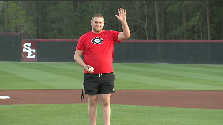 Blaske throws out first pitch at South Effingham High School