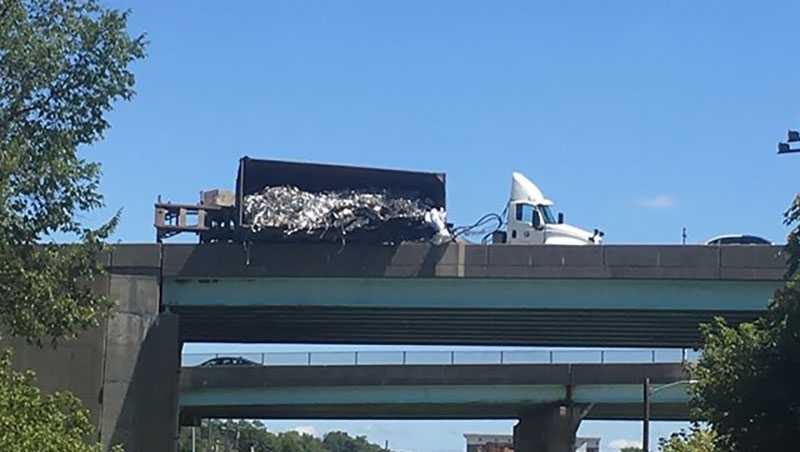 TARENTUM BRIDGE: Trailer leaning over side of Tarentum Bridge after ...