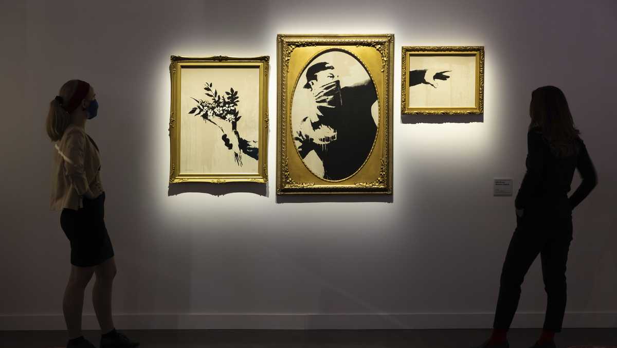 Works by elusive street artist Banksy on display in Cambridge