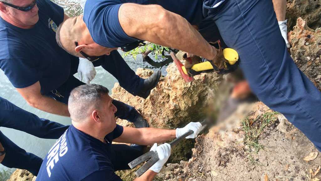 Brevard County firefighters rescue man trapped in rock crevice