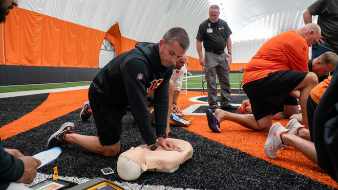 Bengals coaching staff takes part in hands-on CPR, AED training