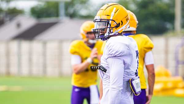The LSU Tigers continue fall camp with another practice with shoulder pads.