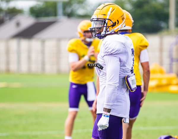 The LSU Tigers continue fall camp with another practice with shoulder pads.