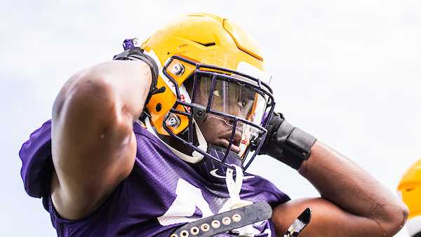 The LSU Tigers continue fall camp with another practice with shoulder pads.