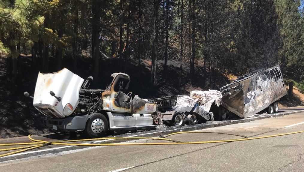 Big rig catches fire, closes lanes of I-80