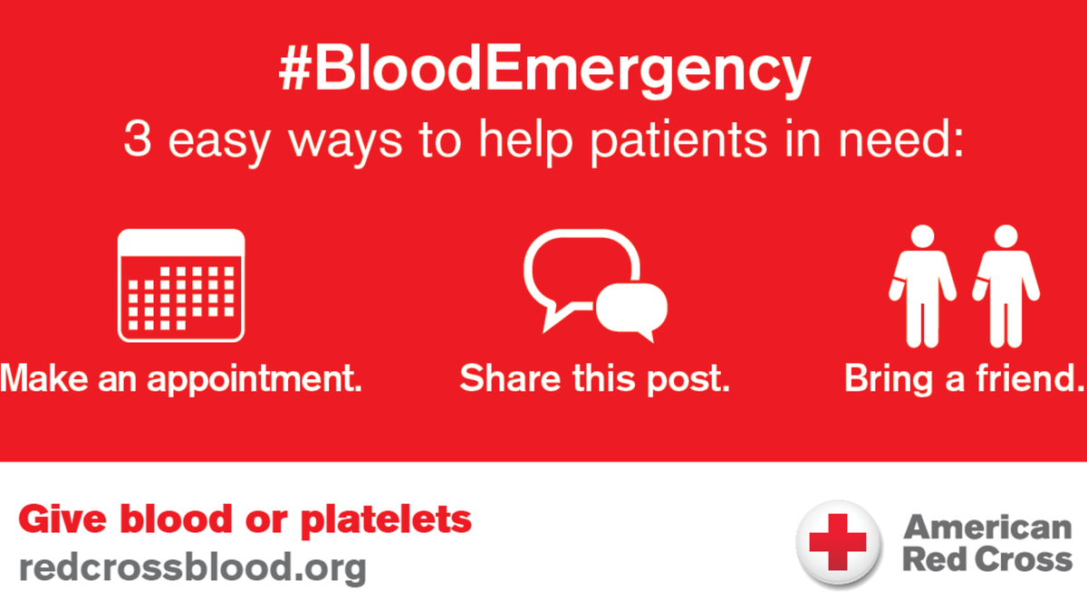 American Red Cross continues emergency call for blood donors