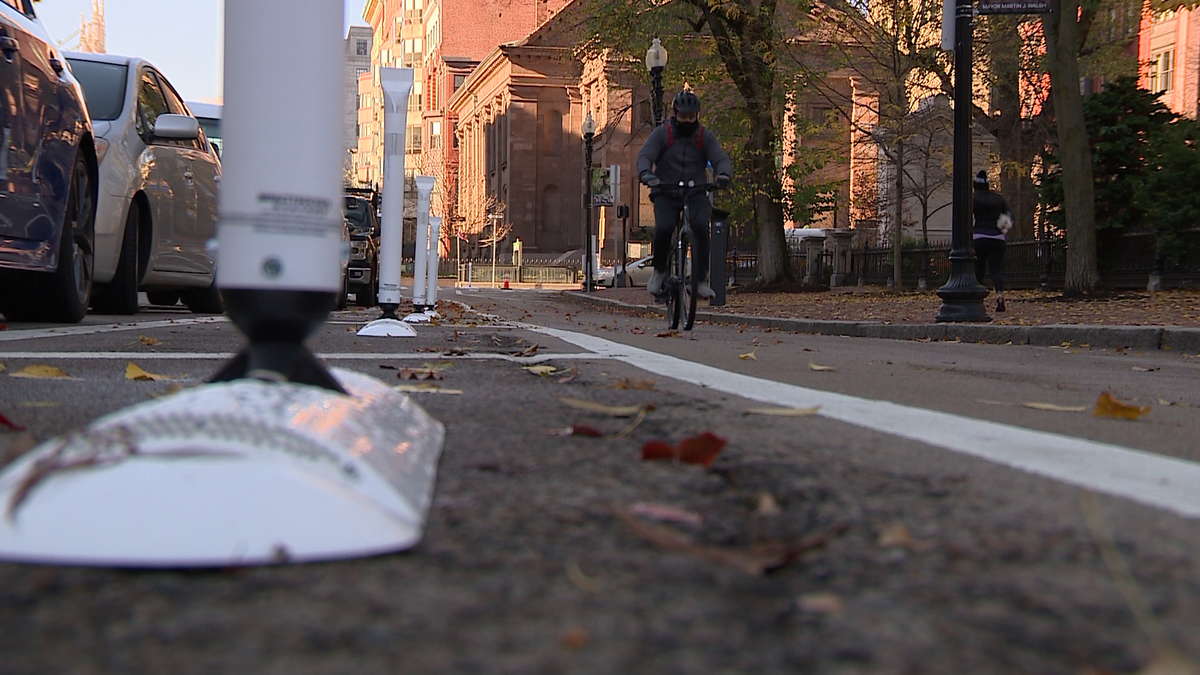 Boston installs flexible posts to separate bike lanes from traffic