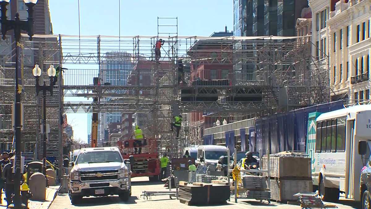 'Eye candy' for the Boston Marathon finish line being built