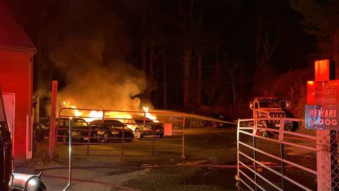 Fire destroys vehicles at Boxborough auto shop