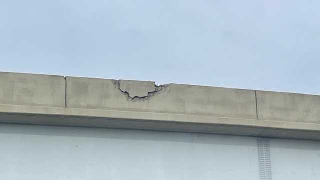 Steel rolls hit Hwy 49 flyover sending chunks of concrete falling onto ...