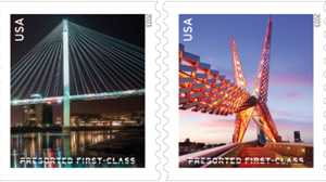 United States Postal Service stamp featuring Omaha landmark available