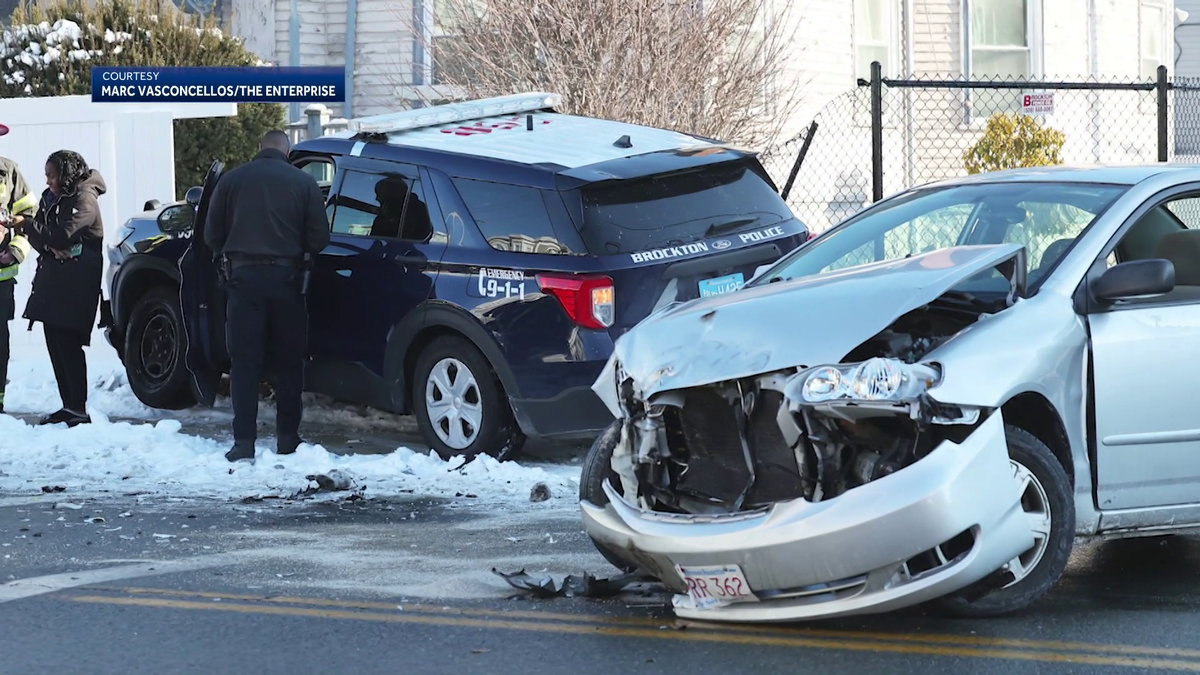 4 people sent to hospital after car, cruiser crash in Brockton