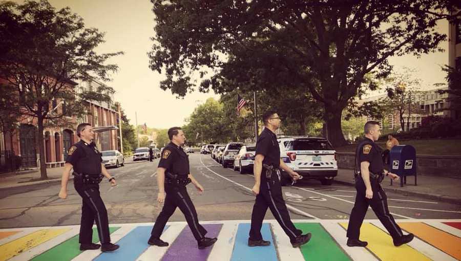 Brookline police show their pride in recreation of iconic Abbey Road photo
