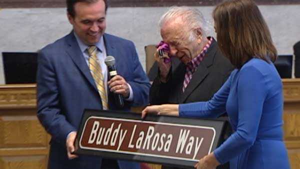 Watch: Buddy LaRosa tears up as street named in his honor