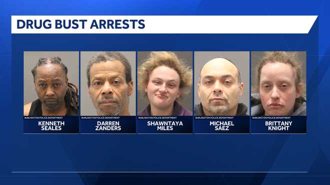 Five arrested in Burlington drug bust