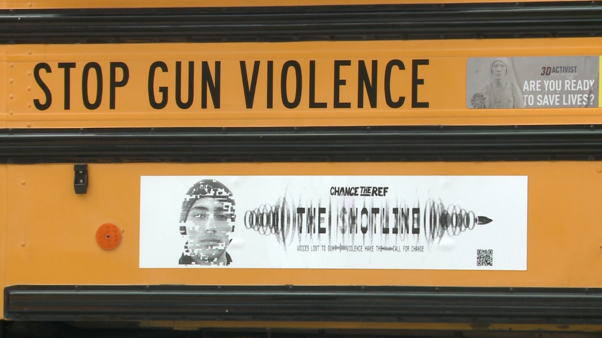School bus spreading awareness for gun violence stops in Louisville