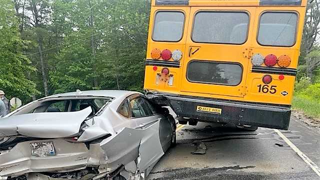 Nobody hurt when rear-end collision pushes car into Belgrade school bus