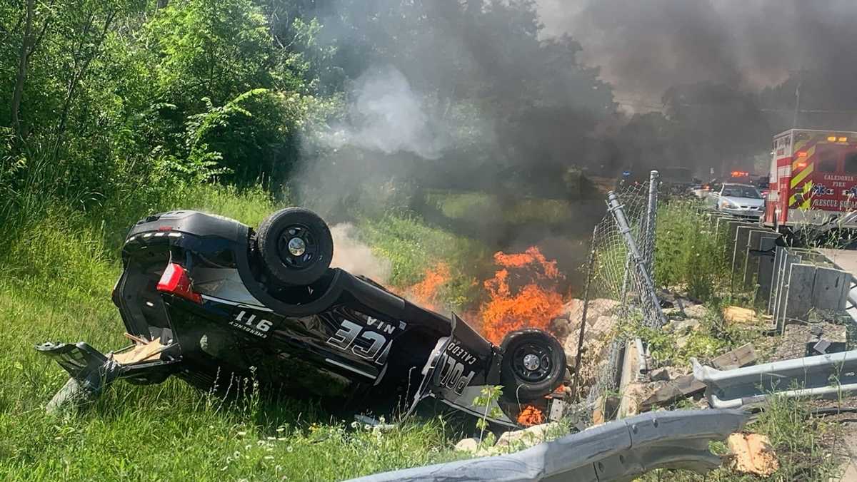 Caledonia police squad car rolls over and starts on fire trying to ...