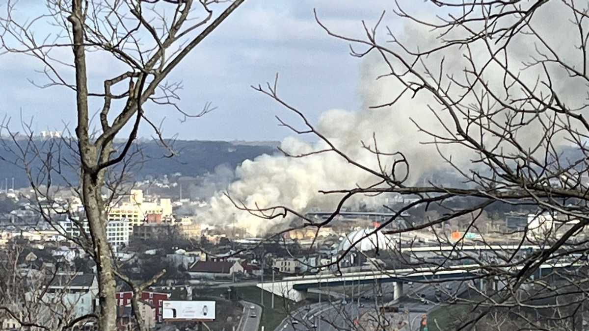 PHOTOS: Crews battling large fire in Camp Washington Saturday morning