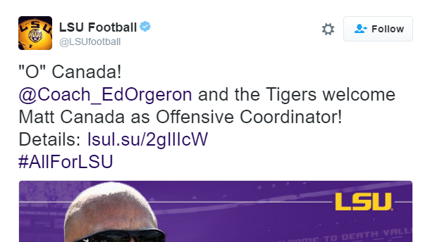 LSU to hold news conference on new offensive coordinator Matt Canada